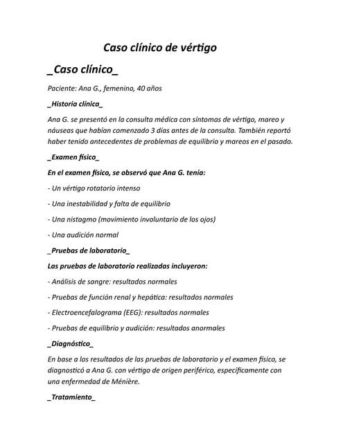 Caso clínico de vértigo | Aura Ester Peréz Rada | uDocz