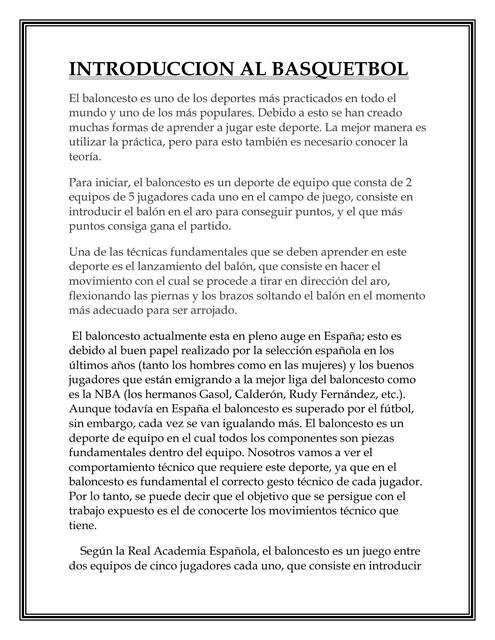 INTRODUCCIÓN AL BÁSQUETBOL | Luciana Perez Castro | uDocz