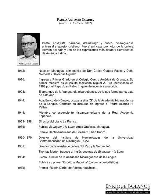 Biografia de Pablo Antonio Cuadra v1 | Daysi | uDocz