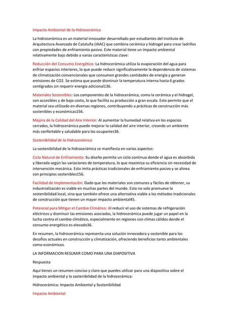 Impacto Ambiental de la Hidrocerámica | ELVIS JHOE PINTO ROCA | uDocz