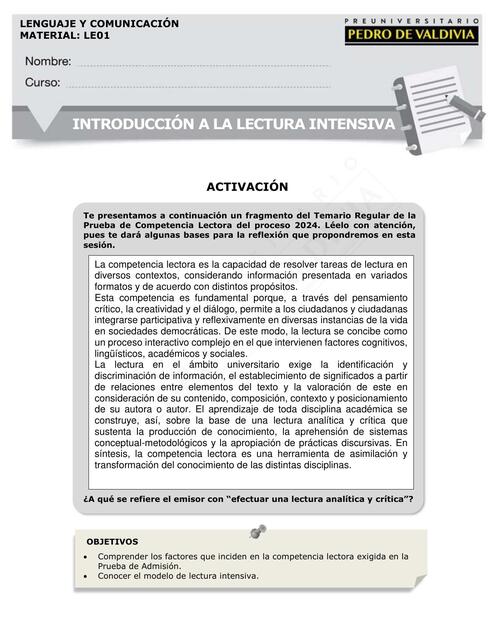 LE01 Introducción a la lectura intensiva | Valentina Caro | uDocz