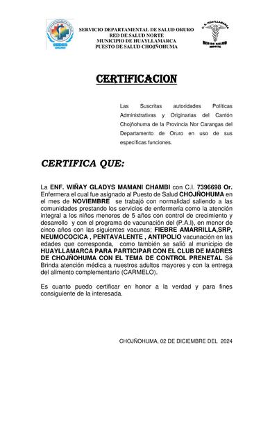 CERTIFICADO DE TRABAJO | Tito Mamani Huanaco | uDocz