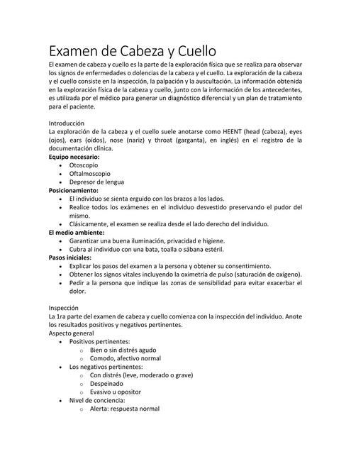 Examen de Cabeza y Cuello | Juan Diego Aguilar León | uDocz