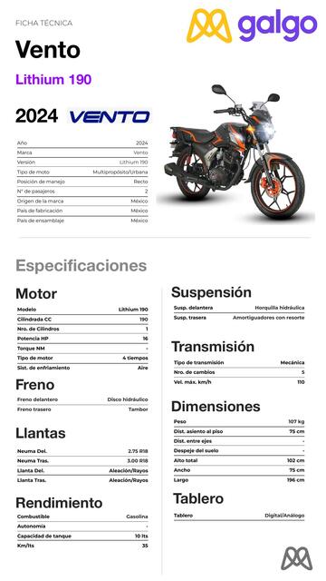Ficha T cnica Vento Lithium 190 Galgo M xico | Fred Regulo | uDocz