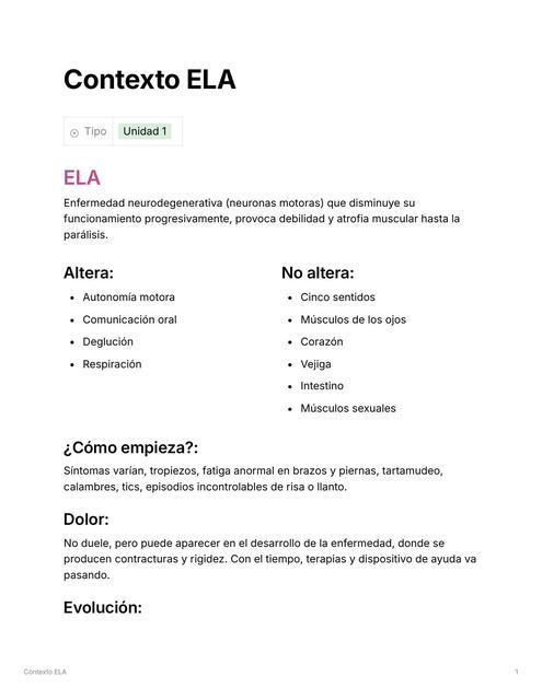 Contexto ELA | Enfermería M.I | uDocz