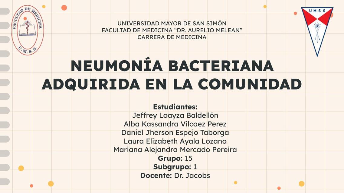 NEUMONIA BACTERIANA ADQUIRIDA EN LA COMUNIDAD FARMACOLOGIA DR. JACOBS ...