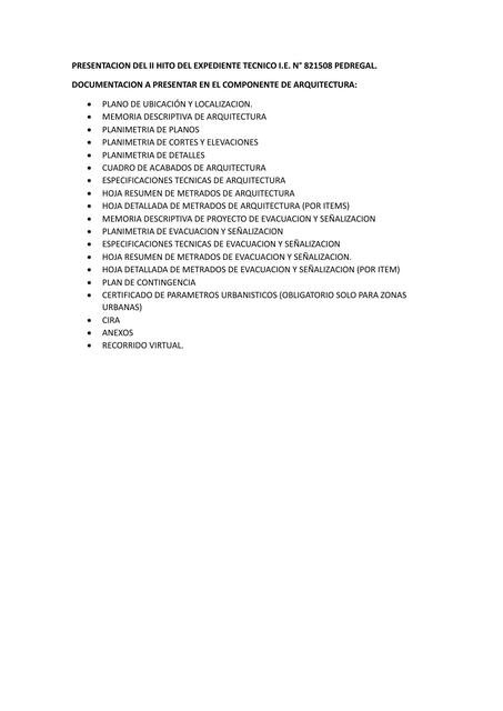 PRESENTACION DEL II HITO DEL EXPEDIENTE TECNICO I | Christian | uDocz