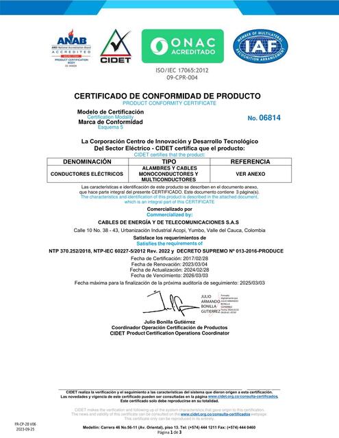 CERTIFICADO NTP 370 252 NTP IEC 5 PERÚ 1 | Luis Horna Martinez | uDocz