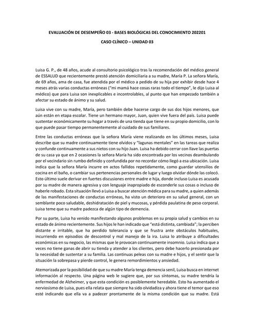 ED 3 BASES BIOLOGICAS Caso clínico | Mayra Lozano | uDocz