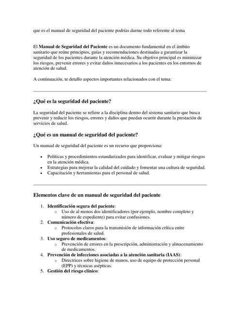 manual de seguridad del paciente Preguntas | Pakcha | uDocz