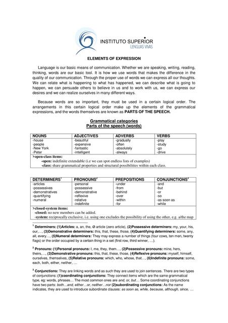 Grammatical categories Syntactic functions | Marcela NOEMI | uDocz