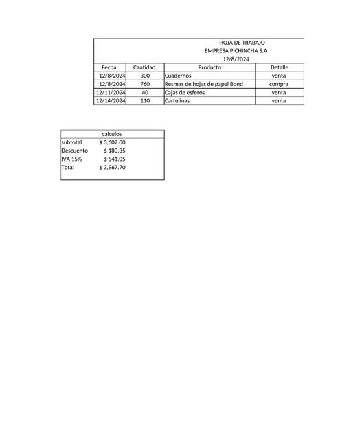hoja de calculo 11 | Julieth Guaitarilla | uDocz