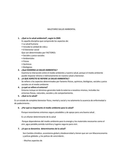 BALOTARIO SALUD AMBIENTAL frederick vincent | FREDERICK VINCENT | uDocz