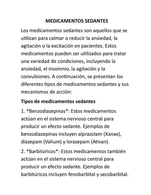Medicamentos sedantes | Aura Ester Peréz Rada | uDocz