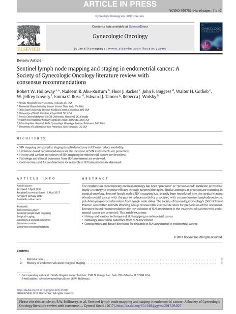 1 Sentinel lymph node mapping and staging in endom | Carlos Quintero | uDocz
