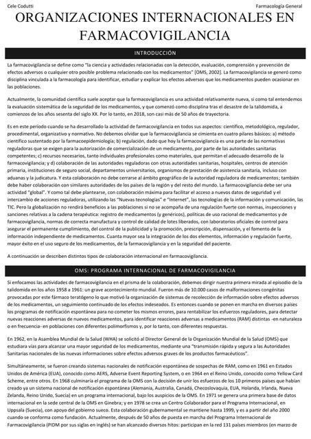 Organizaciones internacionales en Farmacovigilancia | Celeste Codutti | uDocz