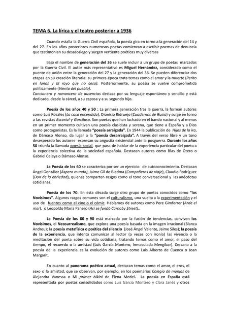 23 24 Tema 6 La poesía y el teatro posterior a | Sara | uDocz