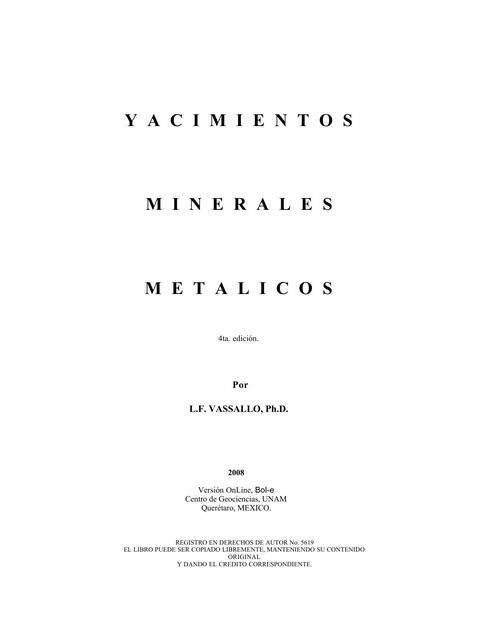 yacimientos minerales metalicos L F VASSALLO | Israel Riegos | uDocz