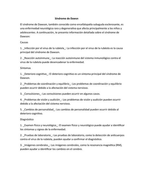 Síndrome de Dawson | Aura Ester Peréz Rada | uDocz
