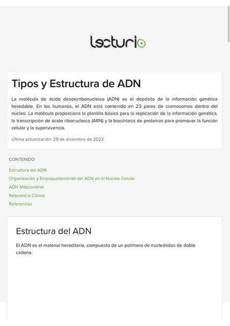 Bioquímica - lecturio - Tipos y Estructura de ADN | Briggitte Yamilé Suarez Esteban | uDocz