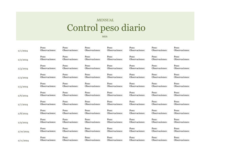 Plantilla excel control peso diario | Luis | uDocz