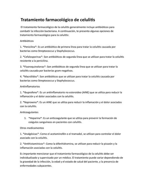 Tratamiento farmacológico de celulitis | Aura Ester Peréz Rada | uDocz