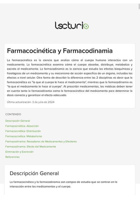 Farmacología lecturio Farmacocinética y Farmacodin | Briggitte Yamilé Suarez Esteban | uDocz