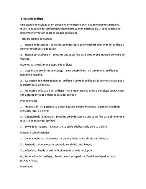 Biopsia de esófago | Aura Ester Peréz Rada | uDocz