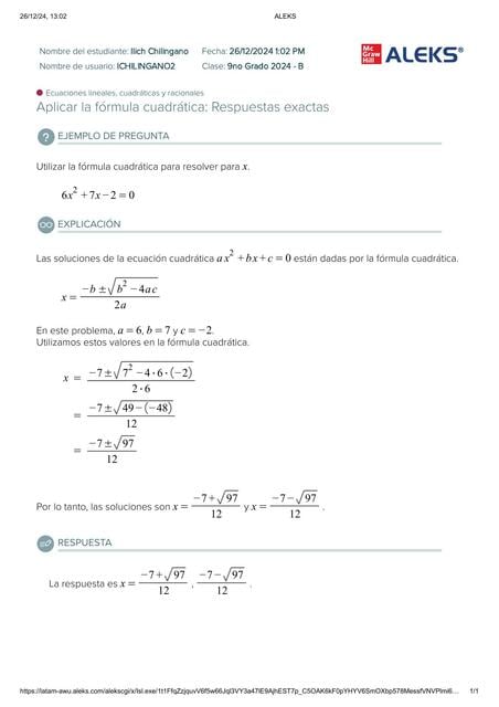 Aplicar La Fórmula Cuadrática Respuestas Exactas Chesser Challenger