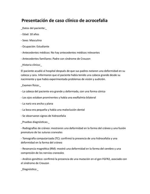 Caso clinico de acrocefalia | Aura Ester Peréz Rada | uDocz