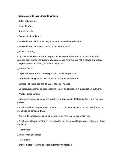 Caso clínico de asnausia | Aura Ester Peréz Rada | uDocz