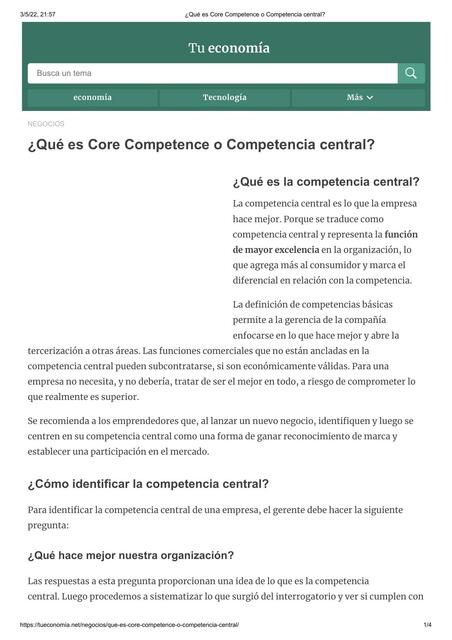Texto Qué es Core Competence o Competencia central | mca. | uDocz