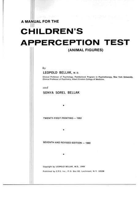 TEST DE APERCEPCION INFANTIL (TEST CAT) TEST PSICOLOGICO | Libros y un ...