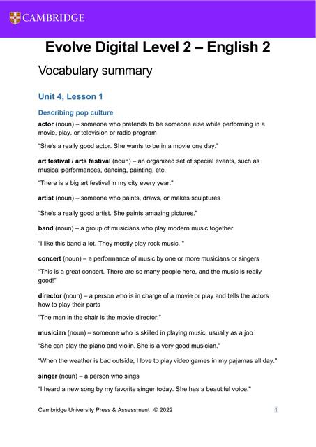 Unit 4 E2 Vocabulary | Edgard | uDocz