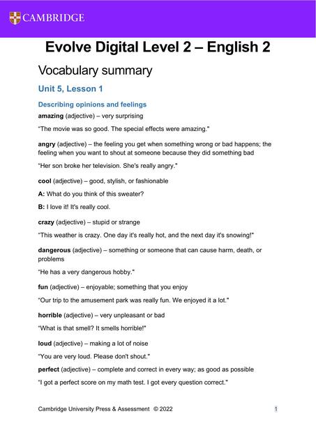 Unit 5 E2 Vocabulary | Edgard | uDocz