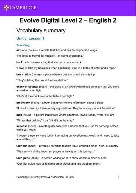 Unit 8 E2 Vocabulary | Edgard | uDocz