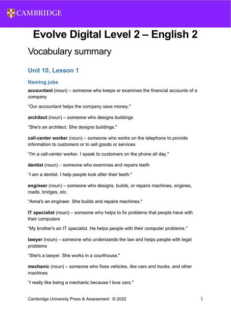 Unit 10 E2 Vocabulary | Edgard | uDocz