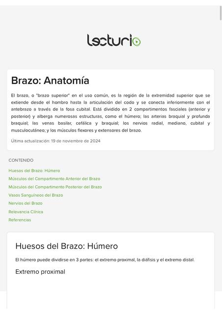 Anatomía lecturio Brazo Anatomía Lecturio | Briggitte Yamilé Suarez Esteban | uDocz
