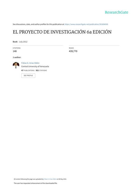 FidiasG Arias ElProyectodeInvestigacin6ta Edicin | Elba Alicia | uDocz
