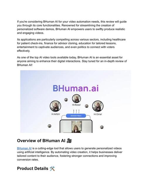 BHuman Ai Review: Key Features Pros and Cons | Md Mamun | uDocz BHuman Ai Review: Key Features Pros and Cons | Md Mamun | uDocz