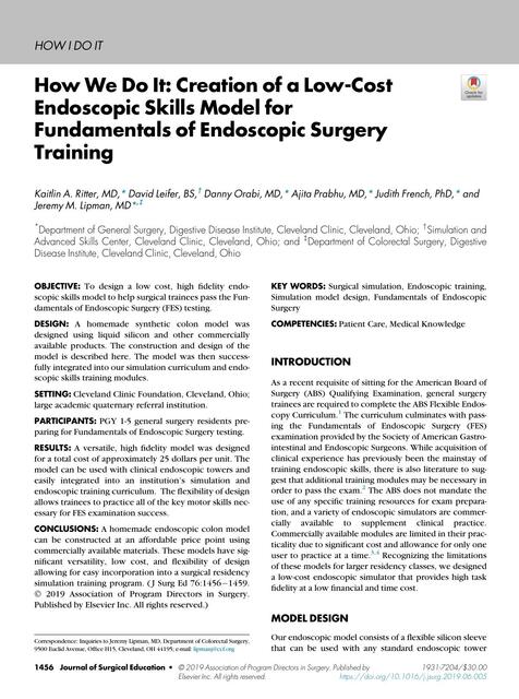 How We Do It: Creation of a Low-CostEndoscopic Skills Model ...