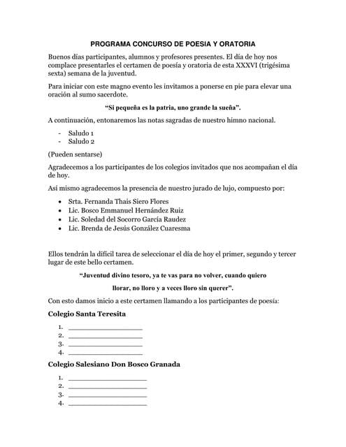 Programa de concurso de poesía y oratoria | Amy | uDocz