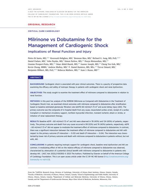 Milrinone vs Dobutamine for the Management of Cardiogenic Shock | cris ...