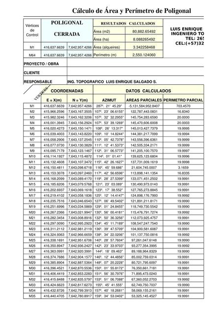 Cálculo de Área y Perímetro de Poligonal | luis enrique salgado | uDocz
