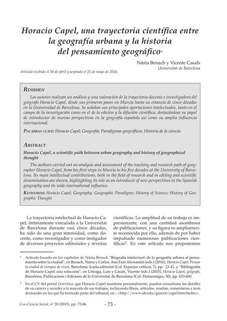 Horacio Capel, una trayectoria cientí ca entre la geografía urbana y la ...