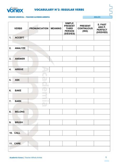 VOCABULARIO VONEX S2 | Xiomara | uDocz