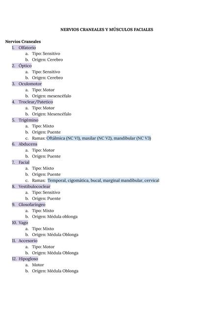 Nervios craneales y músculos faciales | Dayana | uDocz