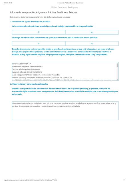 informe de ingreso e inicio de practicas | Meiter | uDocz