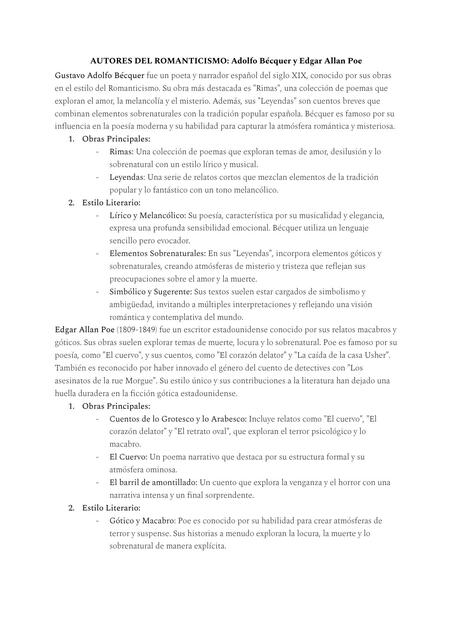 Autores del romanticismo Gustavo Adolfo Becquer y | Luciana V. | uDocz