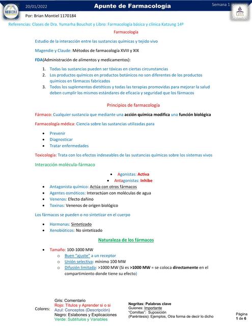 Apunte 1 semana 1 Farma | Alan UM | uDocz